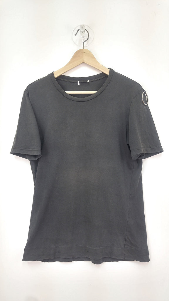 Helmut Lang 1997 Distressed Backstage T-shirt with Metal Loop Detail ...